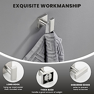 Suyar Bathroom Towel Hook Brushed Nickel, 304 Stainless Steel Bath Robe Clothes Holder, Hand Dish Towel Hanger for Kitchen Cabinet, Wall Mounted
