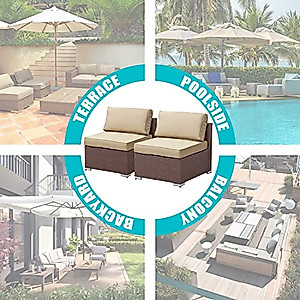 PHIKOOVA Wicker Outdoor Sectional Sofa Set Patio Garden Armless Sofa Chair with Washable Zippered Cushions for Porch Poolside Balcony(Beige)