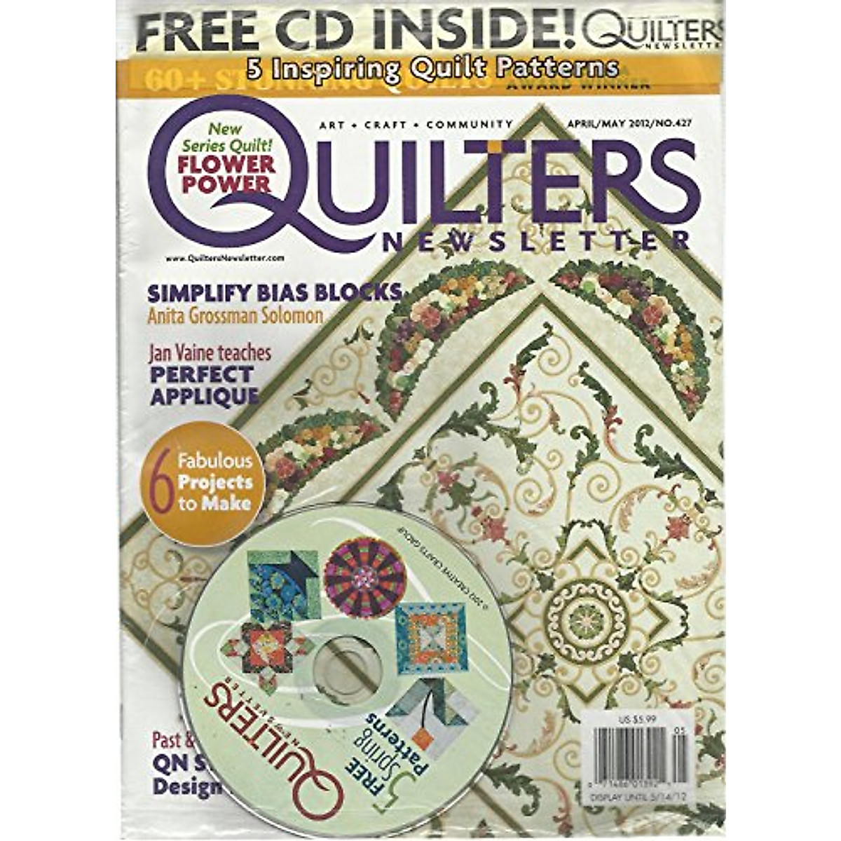 QUILTERS NEWS LETTER, APRIL/MAY, 2012 NO.427 (NEW SERIES QUILT ! FLOWER POWER