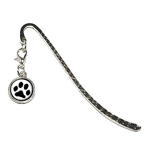 Paw Print - Pet Dog Cat Metal Bookmark Page Marker with Charm