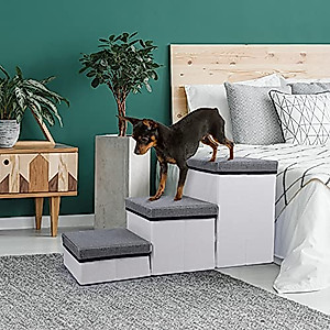 TNELTUEB Folding Pet Stairs,3 Steps Foldable Dogs Stair for Small to Medium Dog and Pet, Pet Storage Stepper for High beds Sofa, Holding up to 50 lbs Pet Dog Cat(Grey)