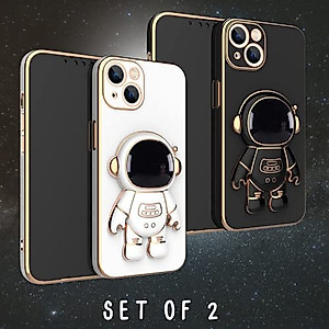 2 Pack - Astronaut Phone Ring Holder Finger Kickstand - Cute Foldable ABS Space Phone Back Grip Smartphone Hidden Stand | Compatible with All Phones and Tablets for Girls Women and Men (Black & White)