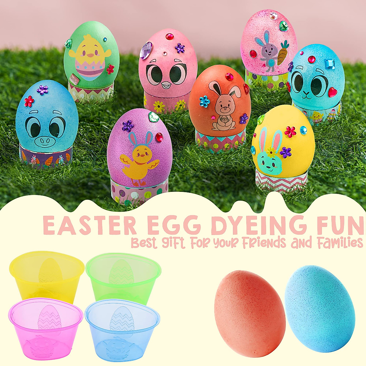 Klever Kits 47 Pcs Easter Egg Dye Decorating Kit Gift with Painting Crafts, Stickers for Kids Boys Girls Easter Creativity Activity, Party Decor, Party Favor