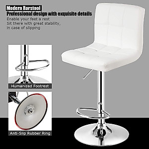 COSTWAY Bar Stool, Comfortable Swivel Adjustable PU Leather Bar Chair with Backrest, Soft Cushioned Seat, Footrest, Sturdy Metal Frame, Barstools for Kitchen, Pub(White, Set of 2)