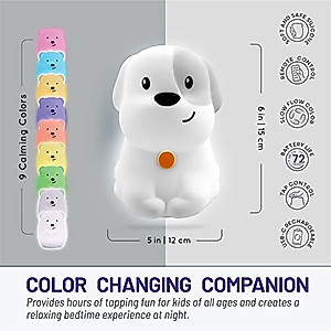 Lumipets Night Light for Kids, Silicone Nursery Light for Baby Room and Toddler, Portable Night Light for Kids Room, Rechargeable Animal Lights for Girls and Boys, Kawaii Lamp (Puppy)