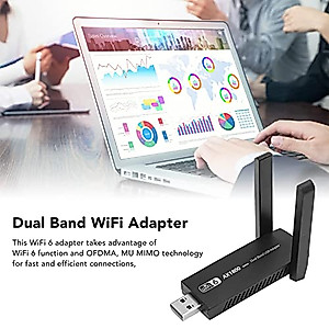 Asixxsix USB WiFi 6 Adapter, USB 3.0 WiFi Dongle Dual Band 5Ghz/2.4Ghz igh Gain Dual Antennas Wireless Network Adapter Plug and Play USB Network Card for PC Desktop Laptop Windows 7/10/11