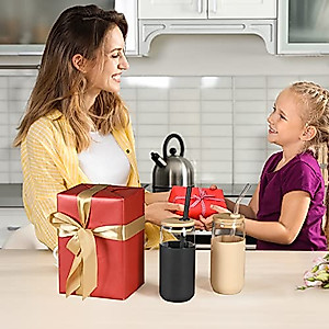 20 OZ Glass Cups with Bamboo Lids and Straws - Beer Can Shaped Drinking Glasses with Silicone Protective Sleeve Set, Iced Coffee Glasses, Cute Tumbler Cup for Water, Smoothie, Boba Tea, Gift, 2 Colors