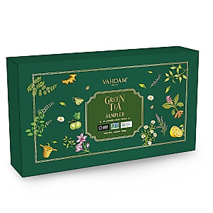 VAHDAM, Assorted Green Tea Sampler Gift Set (10 Teas, 50 Serving) Gluten Free, Non GMO | 10 Exotic Loose Leaf Tea Sampler | Green Tea Variety Pack, Gifts For Him/Her | Gifts for Women & Men