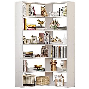 IRONCK Bookshelves 6 Tiers with Baffles Industrial Large Corner Etagere Bookcase Storage Display Rack for Living Room Home Office