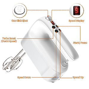 CBQ Hand Mixer Electric, 9 Speed 400W Handheld Mixer with Digital Display, Touch Button, Turbo, Snop-On Storage Case, 5 Stainless Steel Accessories, Mixer Electric Handheld for Cake, Cookie, Egg,