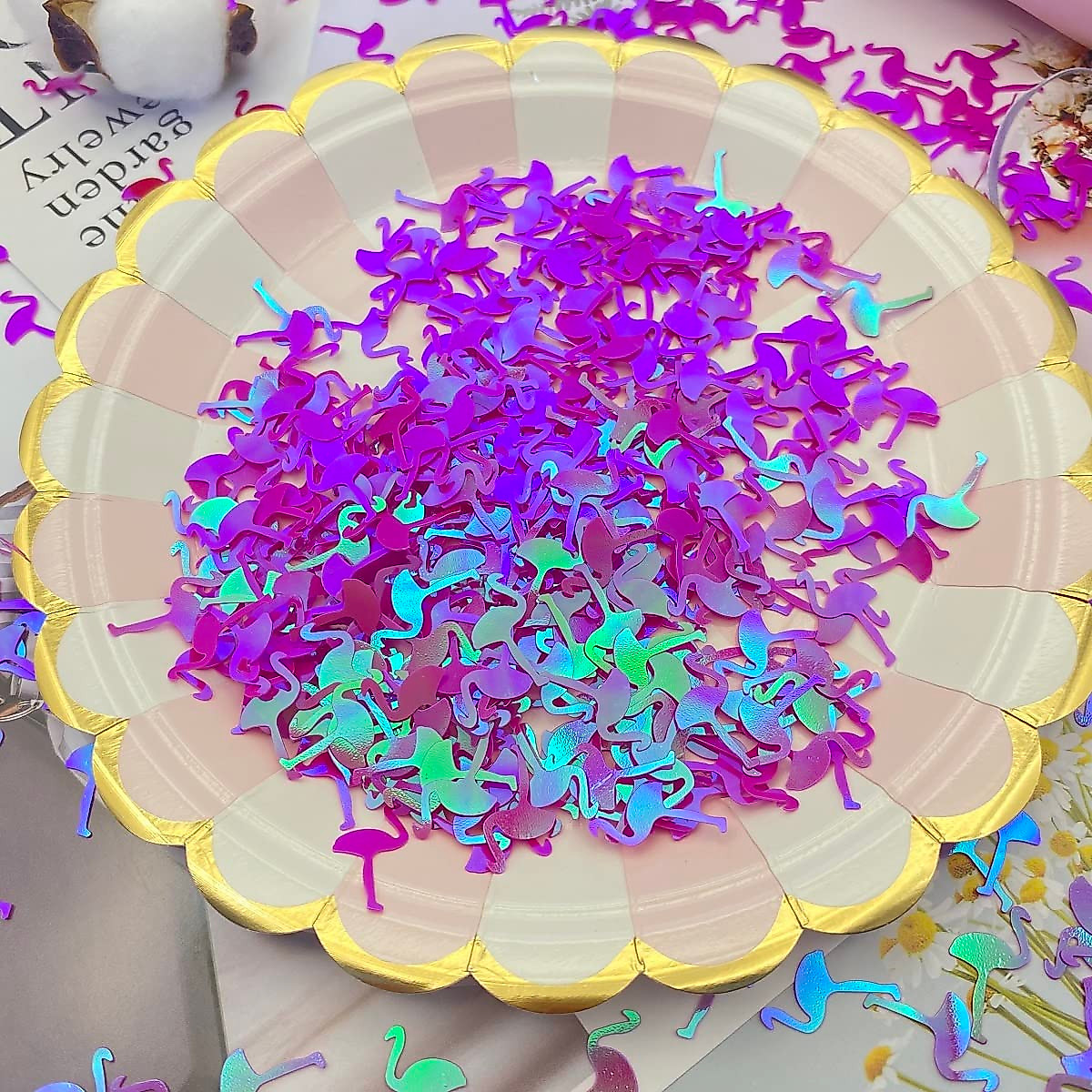 2000 Pieces Flamingo Party Glitter PVC Confetti for Handicrafts, Card DIY, Engagement Wedding Bridal Shower Birthday Valentines Party Decorations (Plum Red)