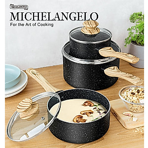 MICHELANGELO Saucepan Set with lid, Nonstick 1Qt & 2Qt Saucepan Set with Lid, Small Sauce Pot with Lid, Nonstick Sauce Pan 1Quart & 2 Quart, Stone Derived Coating Sauce Pan Set, Small Pot with Lid
