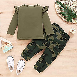 Mikrdoo 2T Girl Clothes Toddler Girl Outfit Cotton Letter Print Shirt Camo Pants 2pcs Toddler Baby Camouflage Outfits Set 2t-3t Girls Clothes