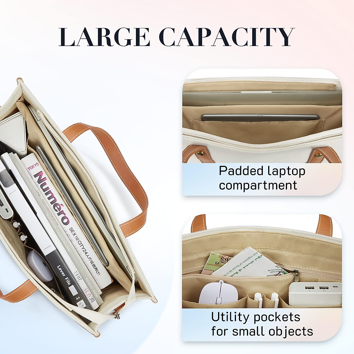 Missnine Laptop Tote Bag Canvas Laptop Bag 15.6 inch Work Shoulder Bags Casual Briefcase Handbag for Travel, Office, College