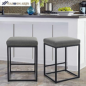 MAISON ARTS Counter Height 24" Bar Stools Set of 3 for Kitchen Counter Backless Modern Barstools Industrial Upholstered Faux Leather Stools Farmhouse Island Chairs,Support 330 LBS,(24 Inch, Grey)