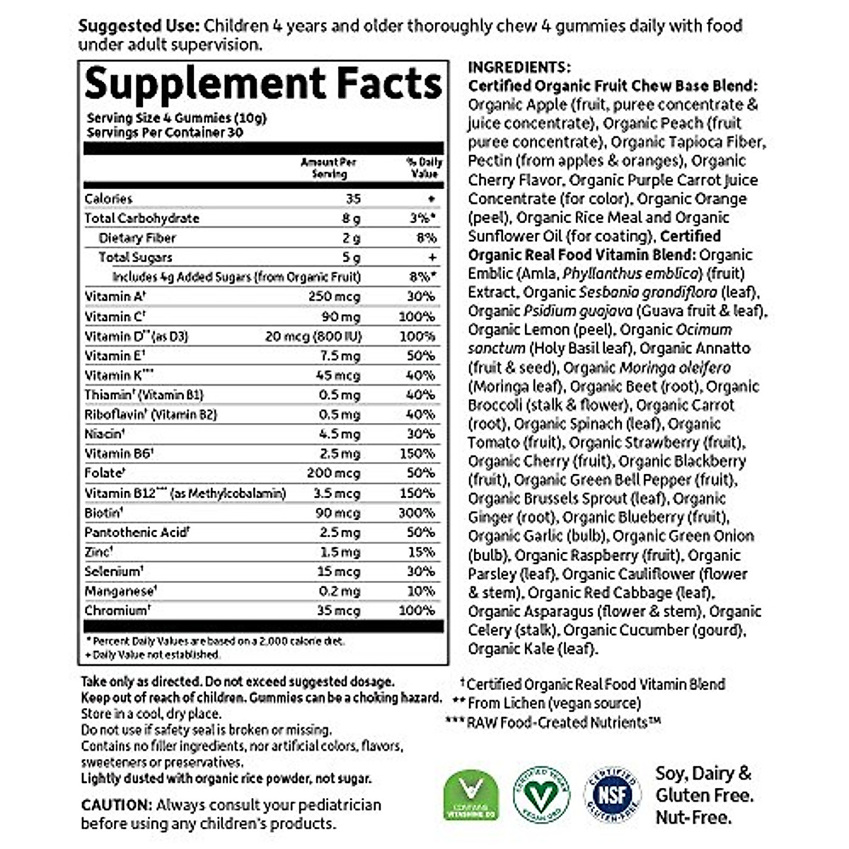 Garden of Life - mykind Organics Kids Gummy Vitamins, Certified Organic, Non-GMO & Vegan Complete Children's - B12, C & D3 Gluten, Soy & Dairy Free Real Fruit Chew Gummies, Multi, Cherry, 120 Count