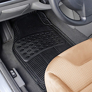 Car SUV Floor Mat by Vaygway - 4 Piece Heavy Duty Set - 3 Row Vehicle All Weather Floor Mats - Black Trimmable Universal Fit Rubber Rug for Car Truck Van SUV
