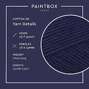 Paintbox Yarns 100% Cotton DK Yarn 1.76oz (50g), 137 Yards (125m) - Midnight Blue Wool for Crochet, Knitting - Soft, Lightweight Double Knit Yarn for Clothes