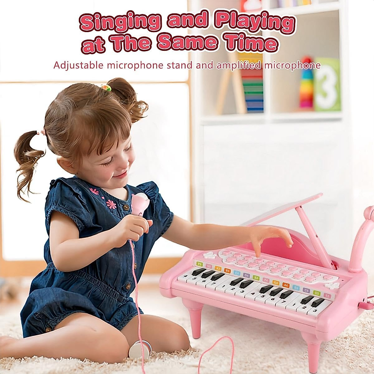 Toddler Piano Keyboard Toy - Toy Piano for 1 2 3 Years Old Girls Birthday Gift Piano Multi Functional Musical Toy with Microphone