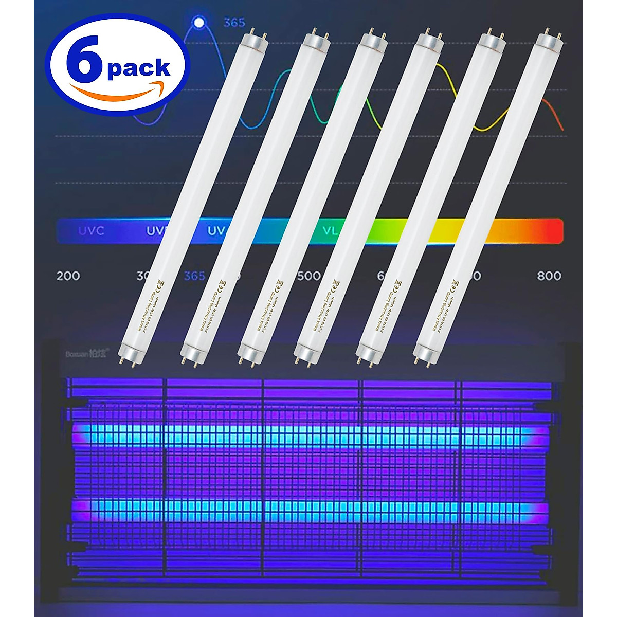 amgolibi 18 Inch 15 Watt Black Light Bulb F15T8/BL Replacement T8 BL Fluorescent Lamps for 30W Machine 350BL 365-nm Blue Light 6 Count