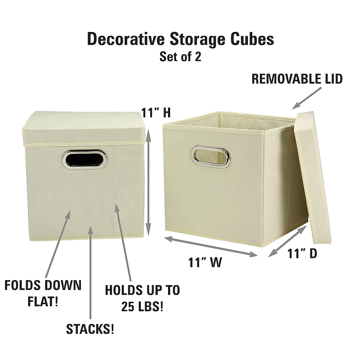 Household Essentials 39-1 Decorative Storage Cube Set with Removable Lids | Natural | 2-Pack