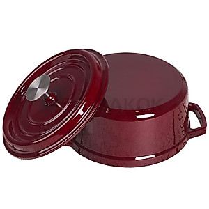 OLLAKOK 3.2 QT Enameled Cast Iron Dutch Oven with Lid Dual Handles Heavy Cast Iron Pot (Garnet)