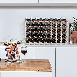 36 Bottle Wooden Wine Rack for Wine Cellar, 34” x 9.5” x 17.5” 4-Tier Large Floor Freestanding Modular Wine Bottle Storage Display Shelf Natural Bamboo Wood Construction for Kitchen and Cellar