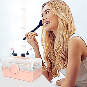 Unaone Cosmetic Storage Box, Large Capacity Makeup Organizer with Transparent Visual Cover, 3 Layer Cosmetic Storage Organizer for Cosmetic, Lipsticks, Eyeshadow, Face Mask