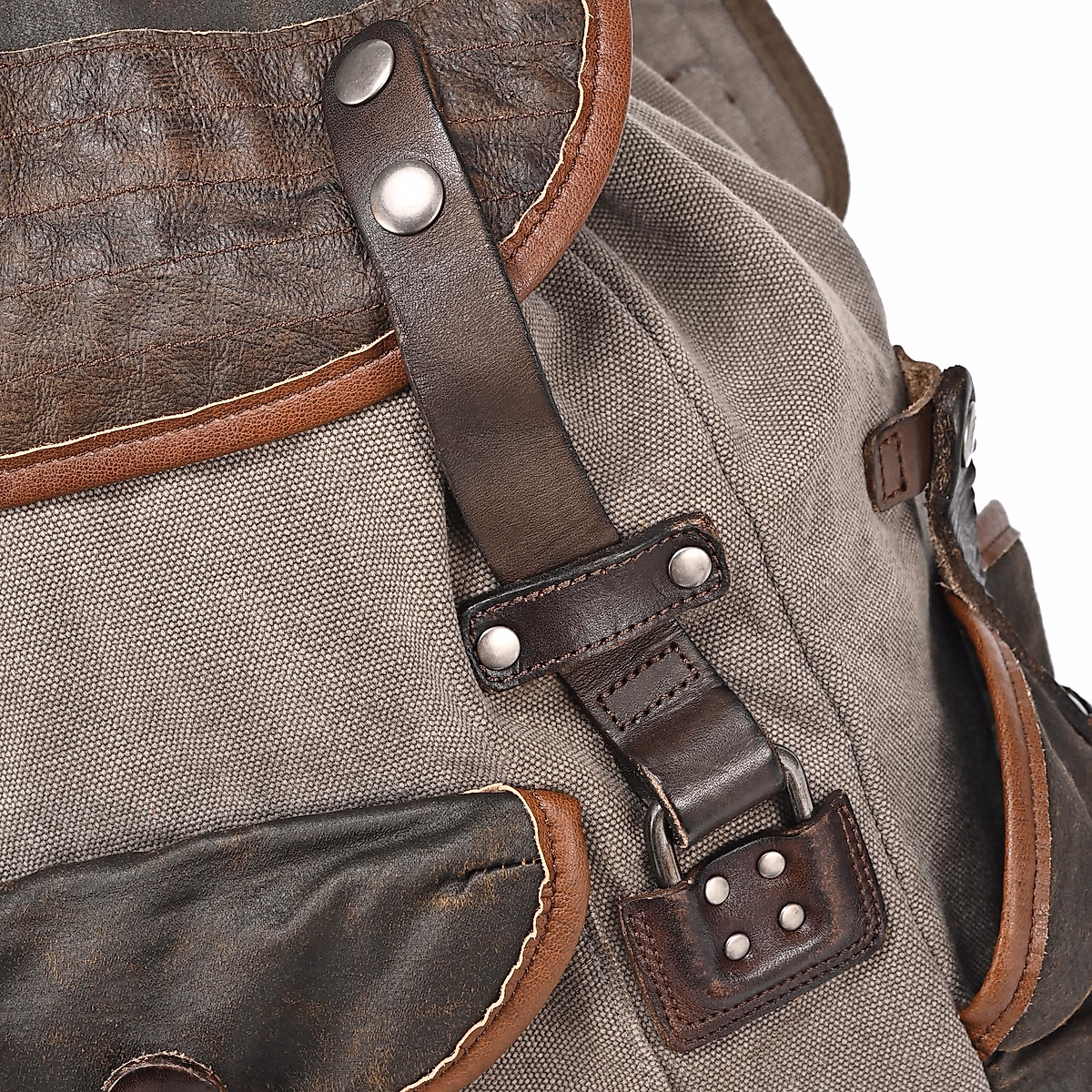 TSD The Same Direction Tapa Canvas Backpack | Vintage Backpack | Large Canvas Backpack with Genuine Leather Accents | For Laptop - Retro Backpack (Grey)