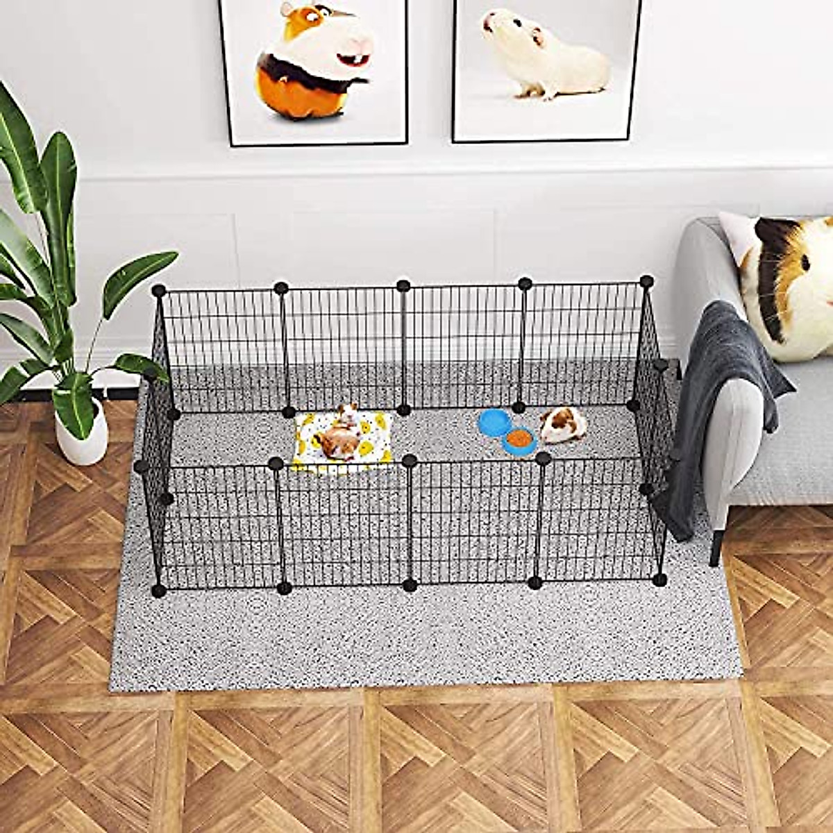 C&AHOME Pet Playpen, Small Animals Supplies, 12 Panels Exercise Playpens Cage, C Grids Portable Yard Fence Indoor, Ideal for Guinea Pigs, Puppy Pet Products, DIY Metal Yard Fence, 12" × 15" Black