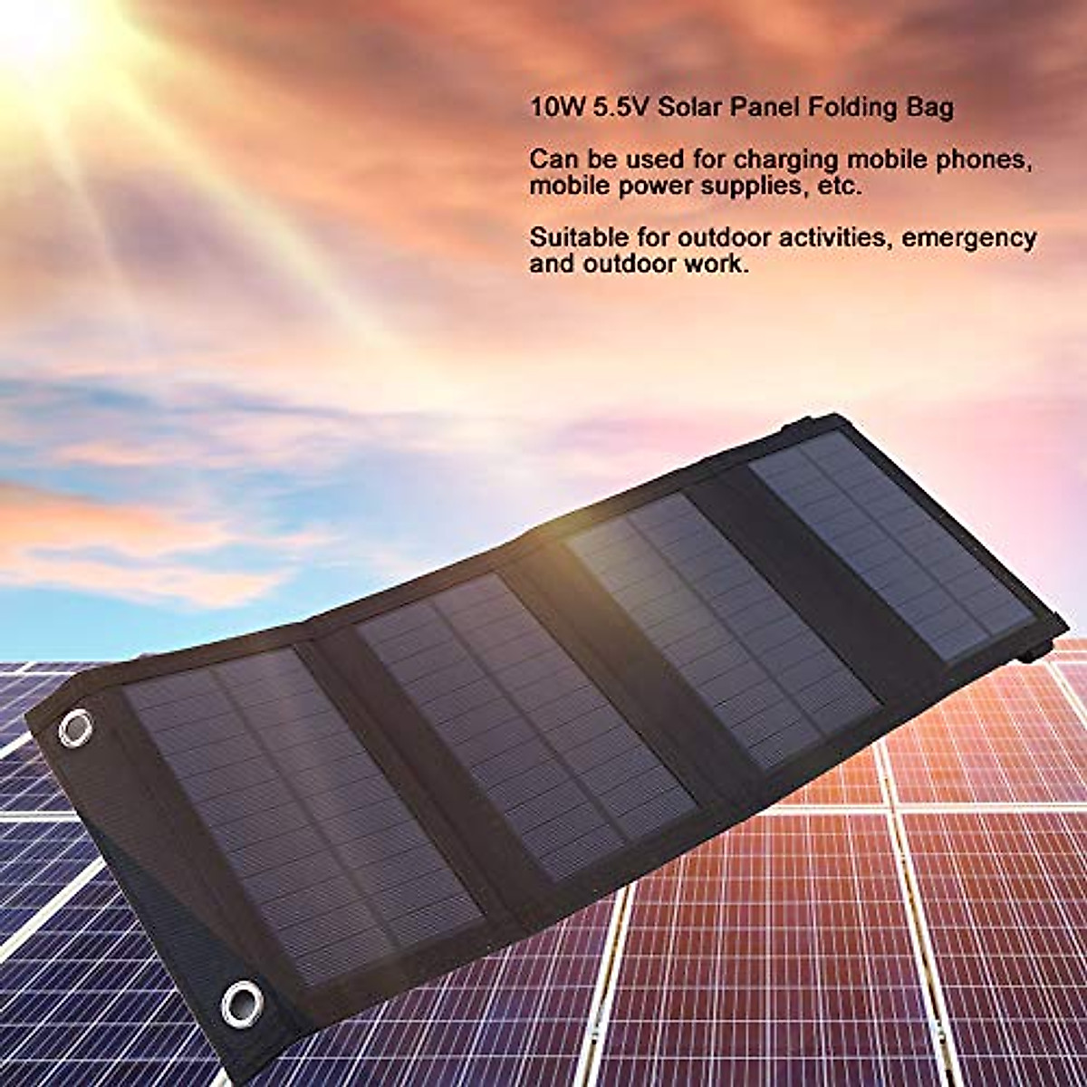 VTOSEN 10W 5.5V Portable Solar Panel Folding Charger Board for Outdoor Travel Camping Black - Efficient and Reliable Solar Panel Charger for On The Go Power Generation
