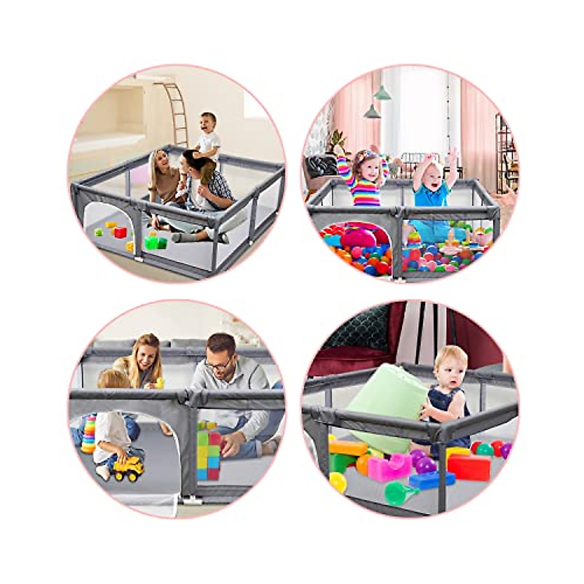 PlayPen for Babies and Toddlers-Aukivon 71"x59" Extra Large Baby Playpen with Storage Bag Baby Playard with Door, 2 Pull Rings & 50 Ocean Balls for Kids for Indoor & Outdoor, Anti-Collision, Grey