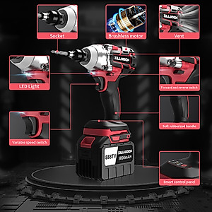 Cordless Impact Wrench, 21V Wrench Electric, 1/2 Impact Gun with 4-Mode Speed, Pistola de Impacto,Screwdrivers and Wrench 3-in-1, 331Ft-lbs(450N.m) Brushless, Power Impact Wrenches for Furniture, Cars
