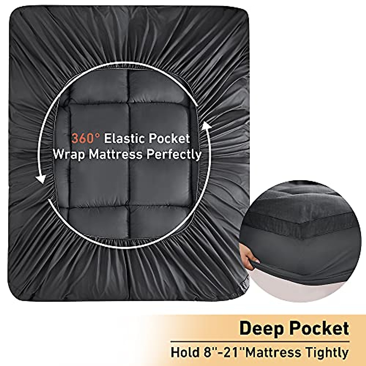 Atarashi 3 Inch Thick Mattress Topper King,400TC Pillow Top Mattress Topper,Soft Cotton Mattress Pad Cover,Breathable & Plush Down Alternative Fill,Fit to 8”-21” Mattress，Gray