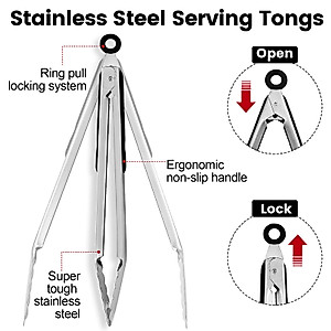 12 Pack Stainless Steel Kitchen Tongs 7/9/12 Inches Food Serving Tong Kitchen Cooking Tongs High Heat Resistant Tongs for Cooking Non Stick Locking Kitchen Tong Food Tongs for Grill Salad Frying BBQ