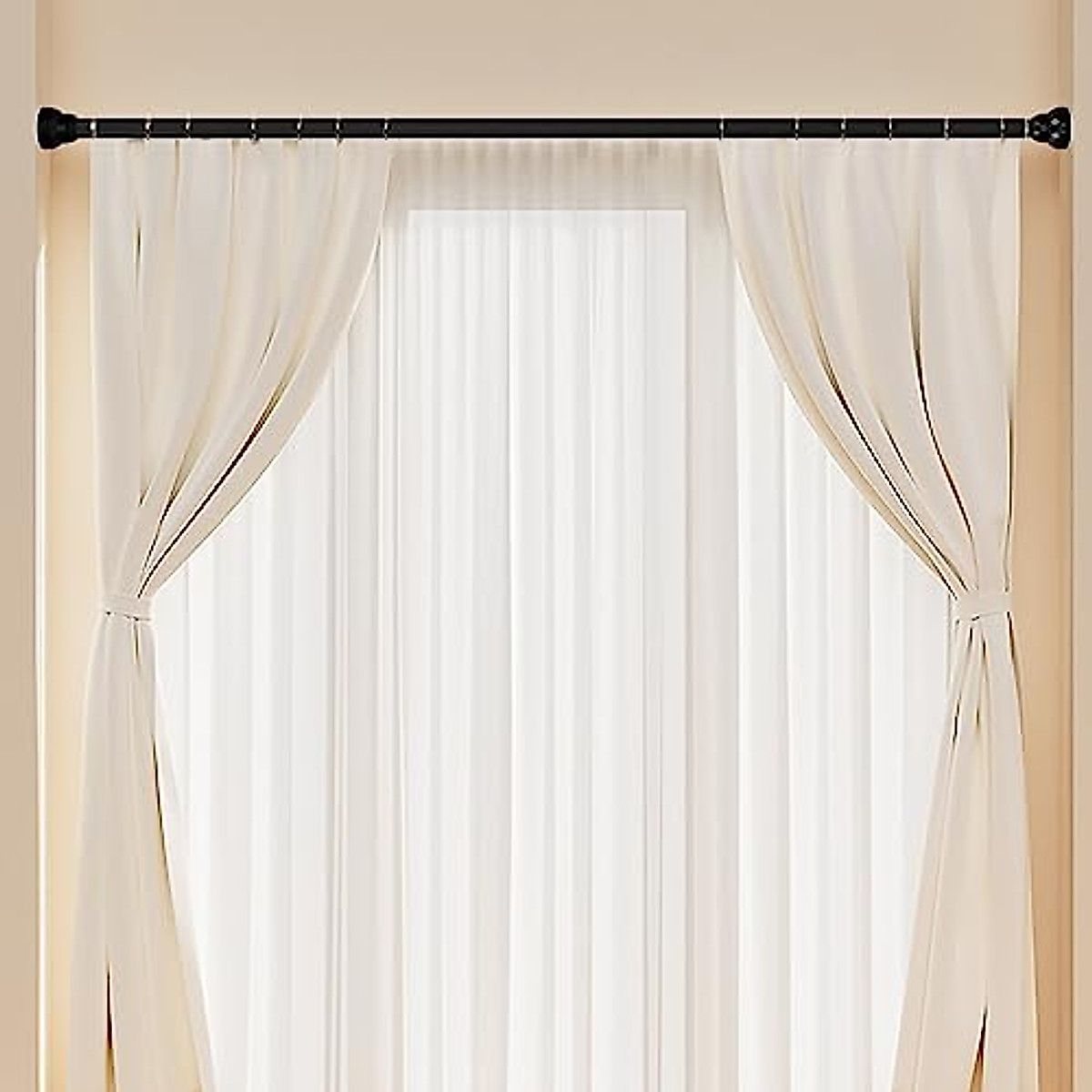 Alipis Free Punching Telescopic Pole Bathroom Shower Curtain Rod Clothes Drying Rod Retractable Clothes Rail Shower Curtain Rods Spring Tension For Closet,Curtain(Black)