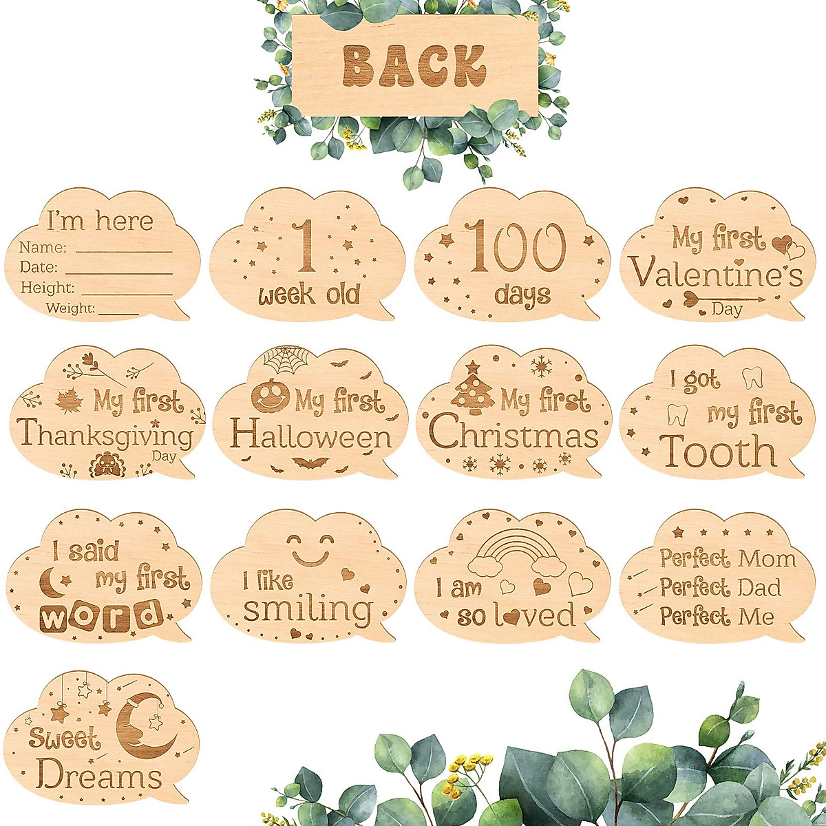 13 Pieces Baby Monthly Milestone Cards Wooden Baby Milestone Sign Baby Gift Sets First Year Growth Cards Newborn Photo Card Props