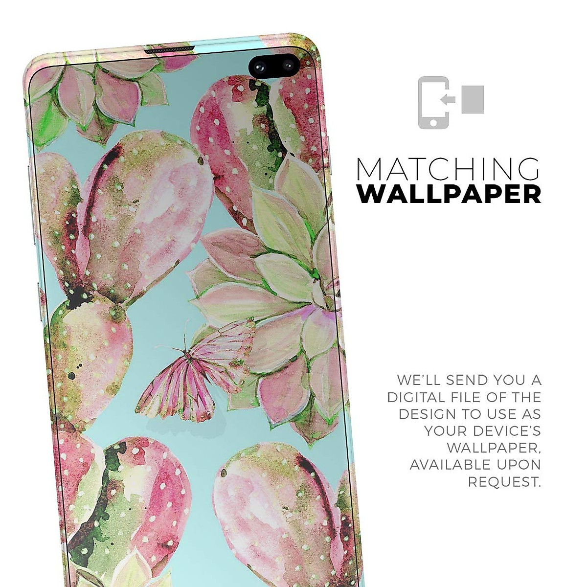 DesignSkinz Watercolor Cactus Succulent Bloom V3 Protective Vinyl Decal Wrap Skin Cover Compatible with The Samsung Galaxy S20 (Screen Trim & Back Glass Skin)