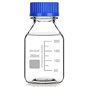 stonylab Glass Graduated Round Media Storage Bottles with GL45 Screw Cap, 250 ml, 1 Pack