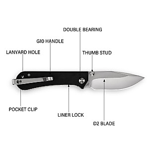 NUKNIVES S13 Kumpanter Small Folding Pocket Knife - 3 Inch D2 Folding knife and G10 EDC Pocket Knife with Clip - Pocket knives & Folding Knives for Men and Women - Black