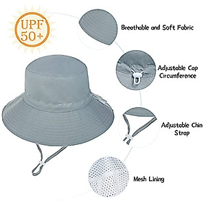 Baby Sun Hat Toddler Summer UPF 50+ Sun Protection Baby Boy Hats Beach Hats Wide Brim Bucket for Baby Girl Adjustable Kid Cap A 2 Pack Navy & Gray 0-6 Months
