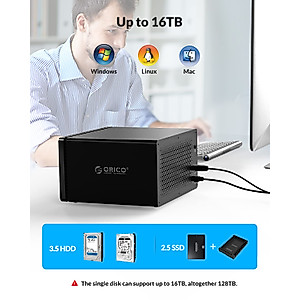 ORICO 8 Bay Tool-Free Aluminum Hard Drive Enclosure with 2 Build-in Fans, Horizontal HDD Docking Station for Small Business Data Backup and Expansion Max to 128TB- NS800U3