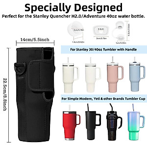 Narvokey Water Bottle Carrier Strap Fits Stanley Quencher H2.0, 40oz,Included 3Set Straw Stopper, Pouch Bag with Adjustable Shoulder Strap (Red)