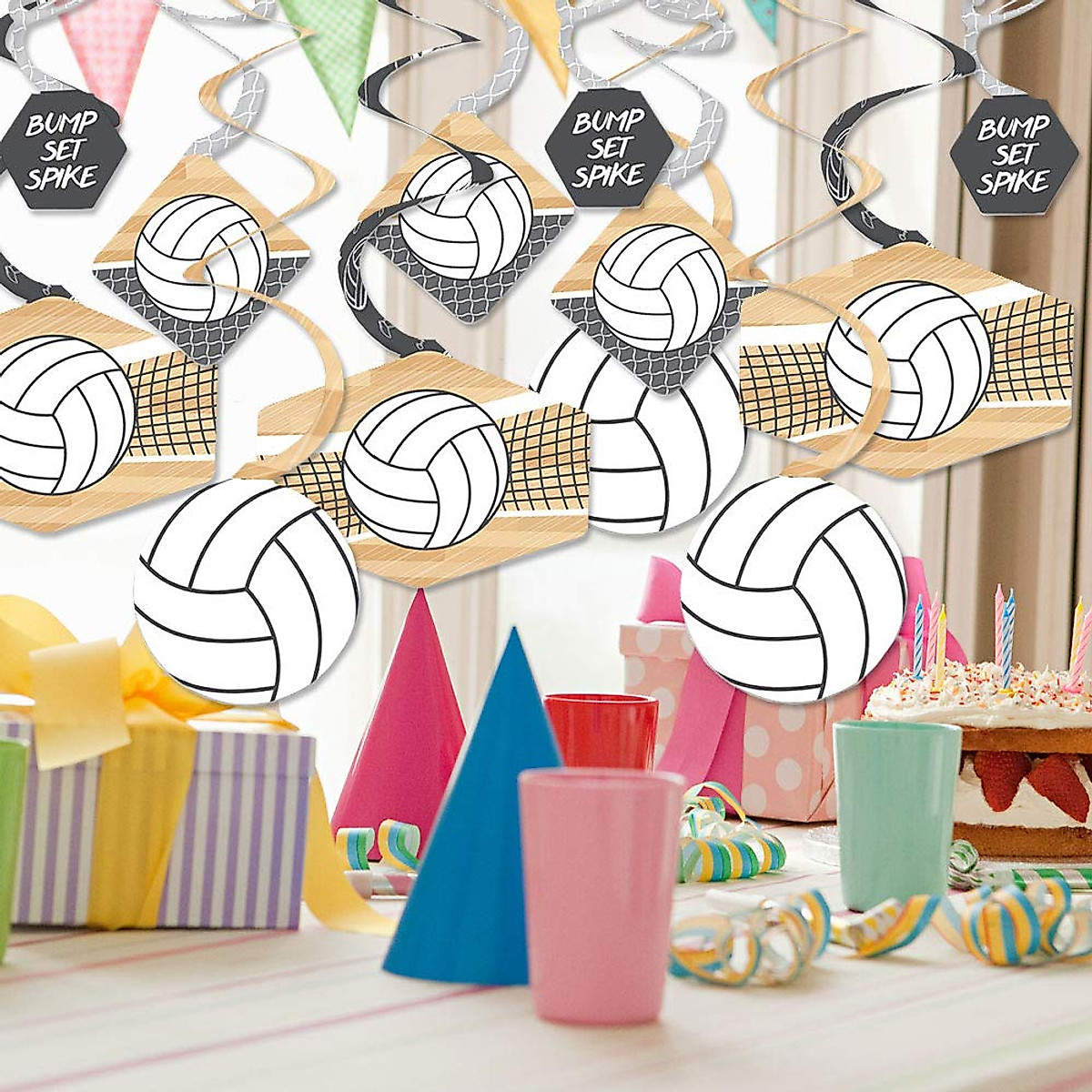 Big Dot of Happiness Bump, Set, Spike - Volleyball - Baby Shower or Birthday Party Hanging Decoration Swirls - Set of 40