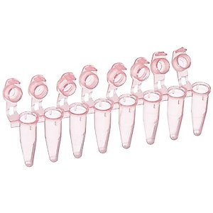 Simport Amplitube T320-2R Polypropylene PCR Reaction Tube Strip with Attached Flat Cap, 8 x 0.2ml, Red (Pack of 125)