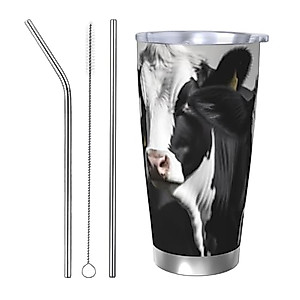 Black White Cows Tumbler with Lid and Straw 20oz Stainless Steel Car Cup for Hot and Cold Drinks, Double Wall Insulated Travel Coffee Mug Reusable Drink Thermos Cup Birthday Gifts