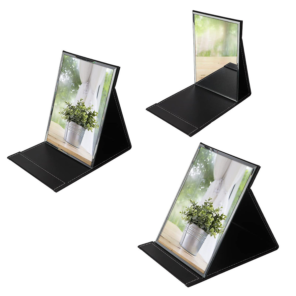 Amazon Brand - Pinzon Folding Portable Makeup Mirror Vanity Desk Standing for Travel Tabletop, Rectangular, 9.4" L x 6.8" W