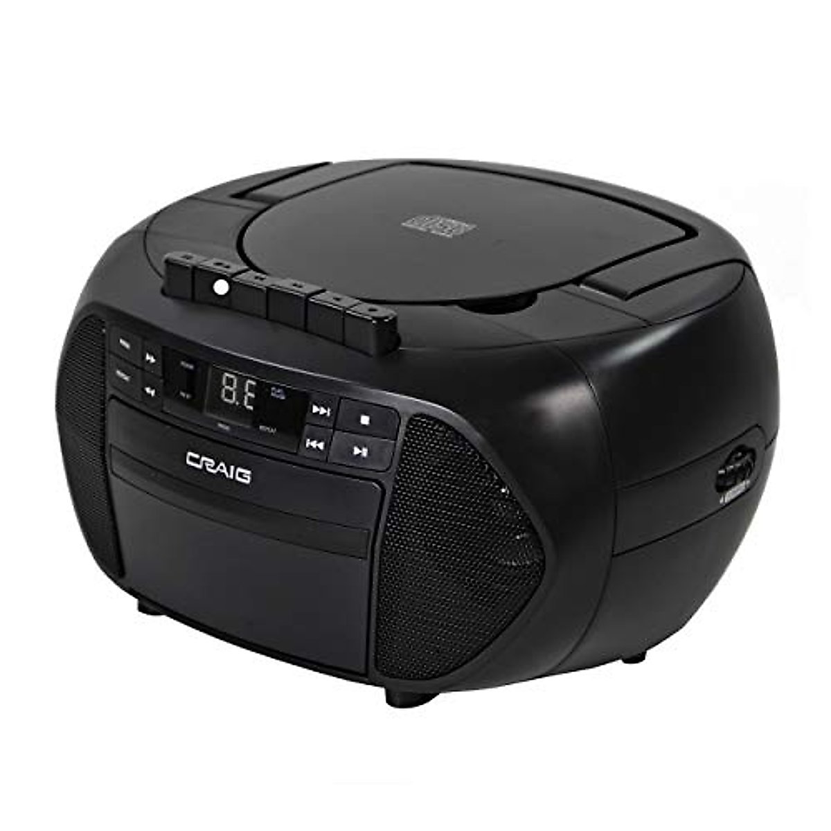 Craig CD6951 Portable Top-Loading CD Boombox with AM/FM Stereo Radio and Cassette Player/Recorder in Black | 6 Key Cassette Player/Recorder | LED Display |