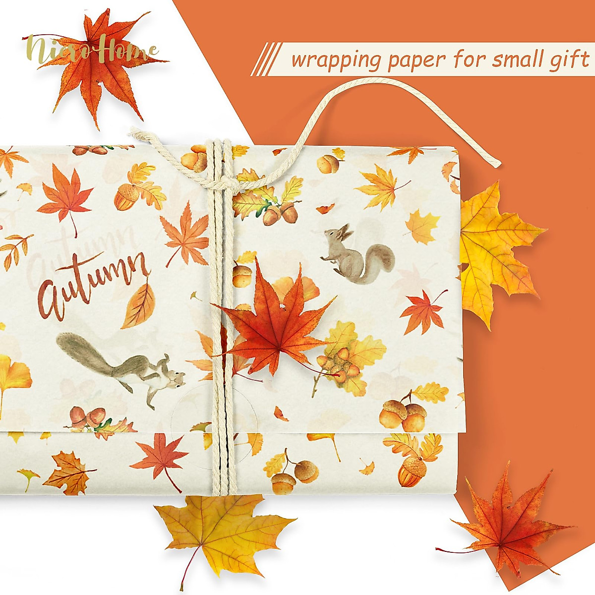 NICROHOME 24 Sheets Gold Orange Fall Colored Tissue Paper, Yellow Autumn Thanksgiving Wrapping Paper for Pumpkin Gift Bags Packaging Crafts Wedding Baby Bridal Shower Birthday Decorations（15 x 20Inch）