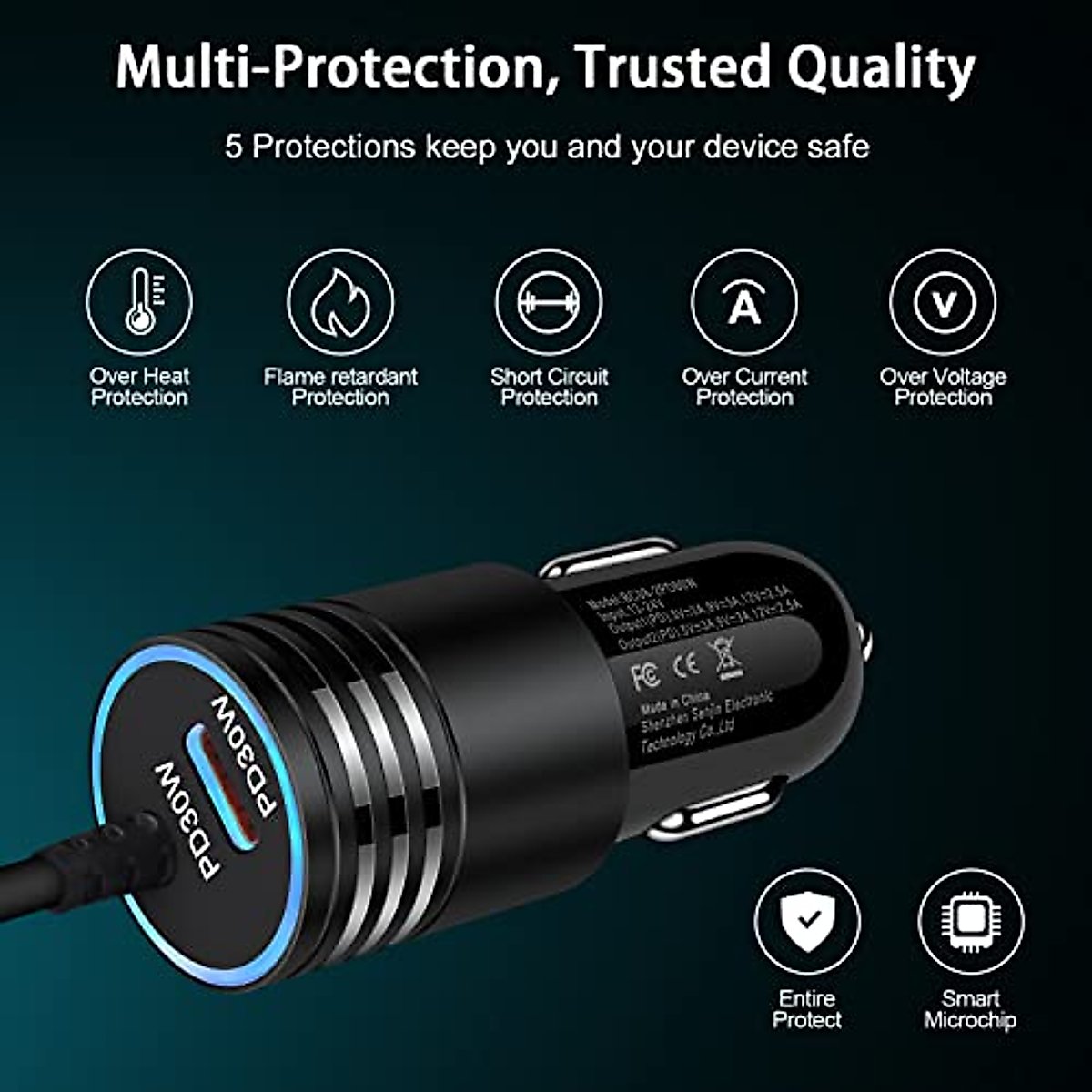 Super Fast USB C Car Charger 60W for Samsung Galaxy S23 Ultra S23+ S23 A14 5G A13 A53 S22 S21 A54 A34 S20 Z Fold4 Flip4 A03s F04,iPhone,Google Pixel 7,3ft Type C Cable,Android Phone Automobile Adapter